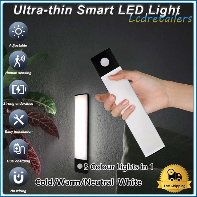 10CM STRIP LIGHT LED PIR Motion Sensor Black Recharge Magnetic Cabinet ...