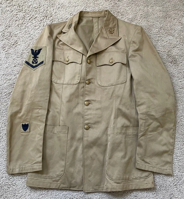 WWII USCG COAST Guard Khaki Tan Enlisted Shore Jacket Coxswain Navy £58 ...
