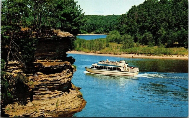 LOWER DELLS SIGHTSEEING Boat High Rock Cliffs Wisconsin River Postcard ...