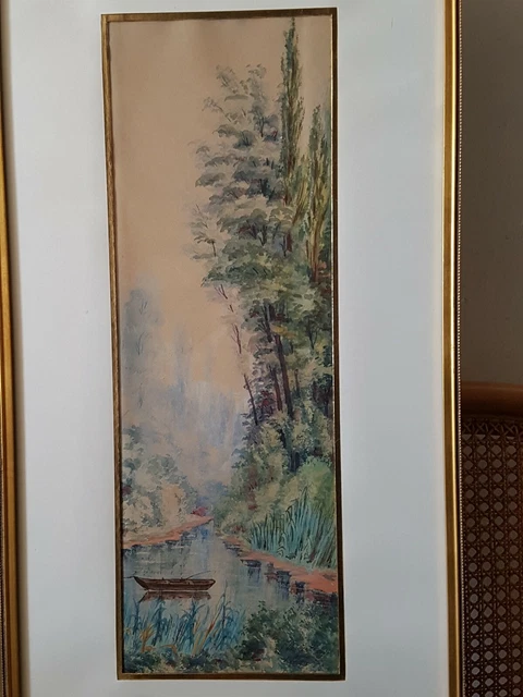 ANCIENNE AQUARELLE PAYSAGE bucolique signée datée 1906, 67x34 cm ref S57 EUR 139,00 - PicClick FR