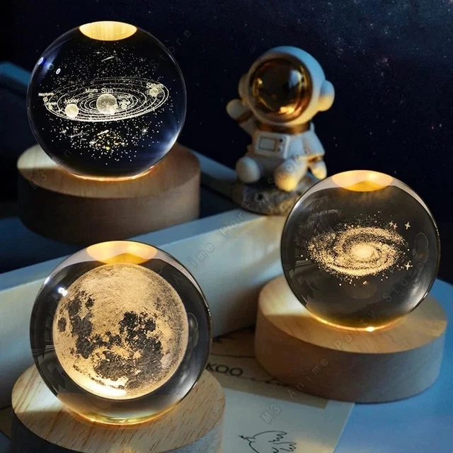 USB 3D MOON Planet Globe Galaxy Night Light LED Crystal Ball Table Lamp ...