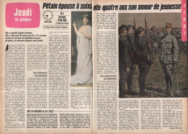 COUPURE DE PRESSE Clipping 1984 Philippe Pétain & Eugénie Hardon (2 pages) EUR 5,00 - PicClick FR