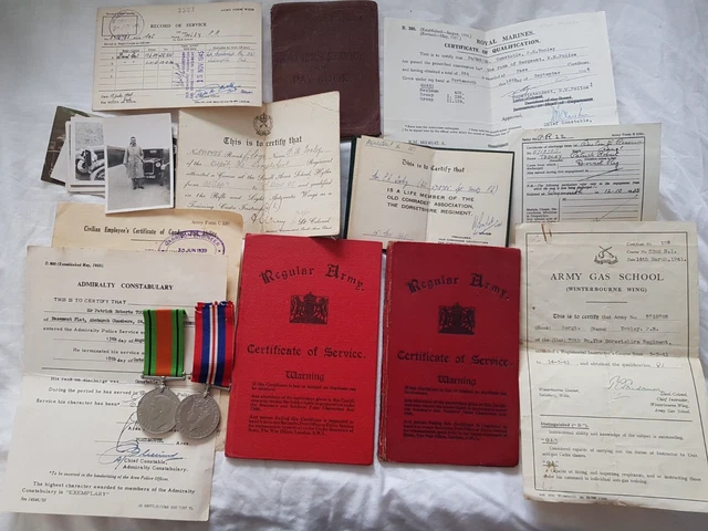 WW2 MEDALS,2 RED Books,Paperwork,Sgt Patrick Tooley,Dorset Regt,Ww1/Ww2 ...