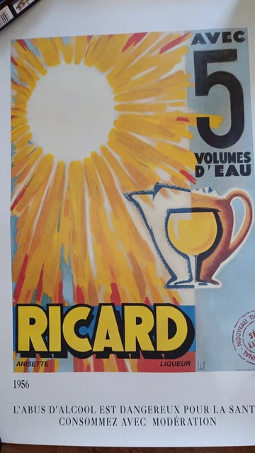 AFFICHE PUBLICITAIRE RICARD réédition originale 1956 EUR 240,00 ...