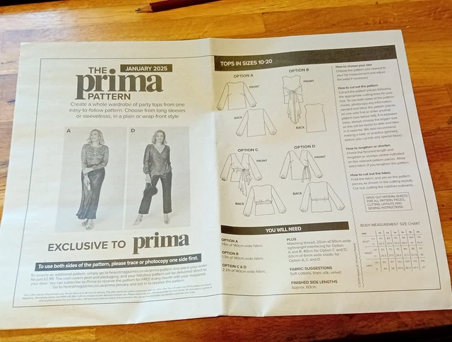 PRIMA MAGAZINE PATTERN Tops sizes 10-20 Uncut & Unused - January 2025 £ ...