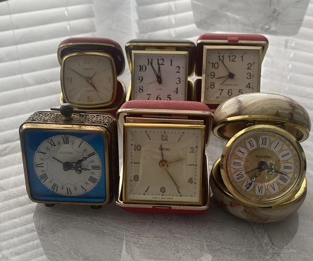 6 BEAUTIFUL VINTAGE Travel Alarm Clocks - Small Clocks Inc. Smiths ...
