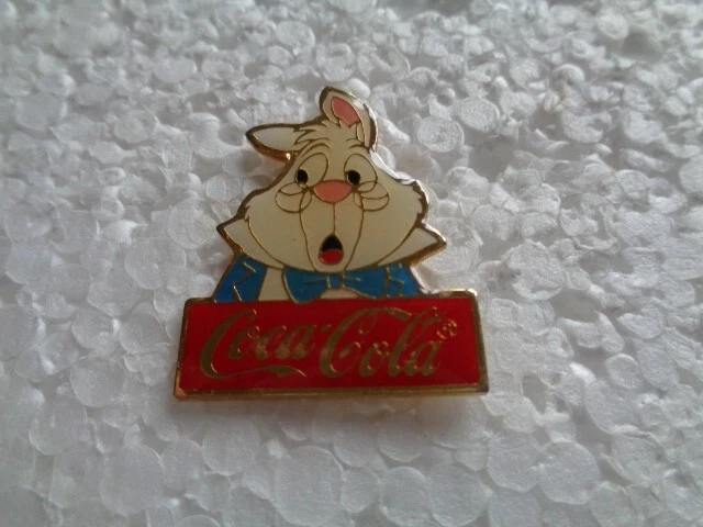 DISNEY,S ALICE IN Wonderland white rabbit Coca cola sponsor metal lapel ...