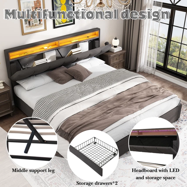 6FT SUPER KING Upholstered Ottoman Bed Frame with Hydraulic Storage ...