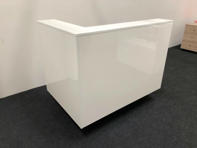 WHITE GLOSS RECEPTION Desk Reception Counter Drawers Cabinet L Shape ...