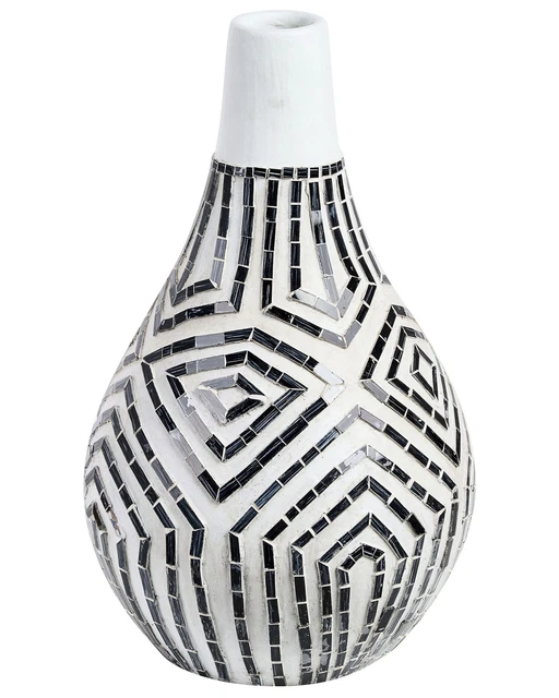 VASE DÉCORATIF BLANC et Noir en Terre Cuite 50 cm Fait Main Fleurs ...
