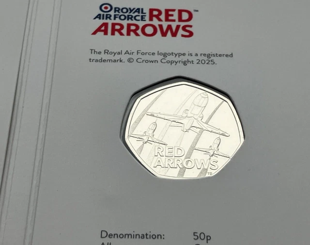 2025 THE RED Arrows Fifty 50 Pence Coin Brilliant Uncirculated Bu Coin ...