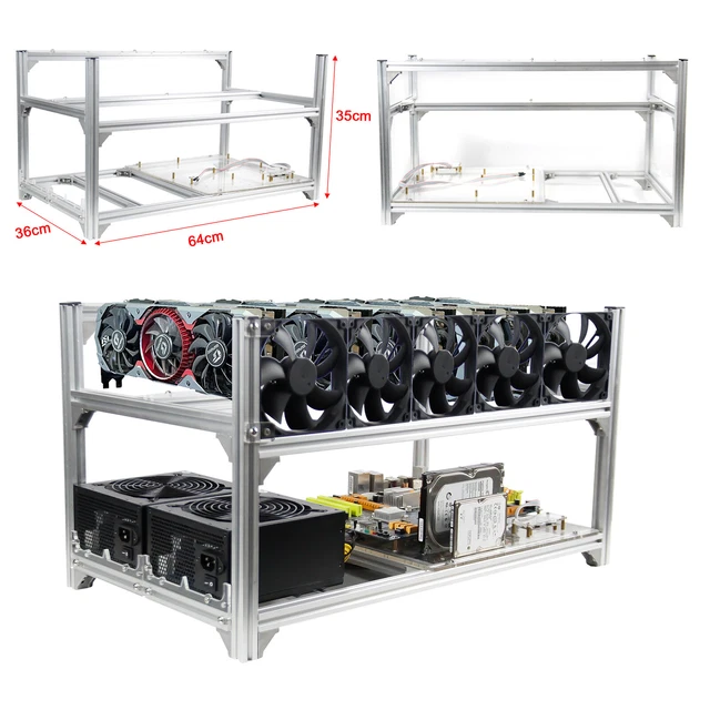 OPEN AIR MINING Rig Frame Aluminum Computer Case For 6GPU 2PSU Miner ...