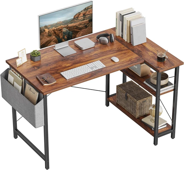 L SHAPED DESK, 47 Inch Computer Desk with Reversible Storage Shelves ...