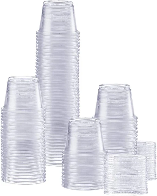100 SETS - 1 Oz. Plastic Disposable Portion Cups with Lids Souffle Cups ...