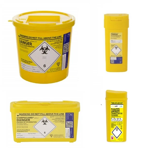 MEDICAL SHARPS NEEDLE Bin Box, Waste Tub Container 0.2L, 1L, 2.5L, 3 ...