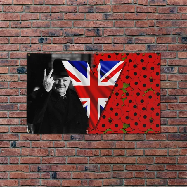 VE DAY WINSTON Churchill Poppy Design 5x3ft Banner £20.99 - PicClick UK