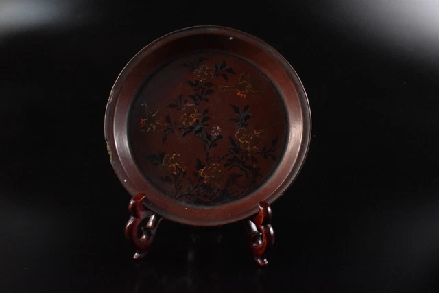 R1439: CHINESE WOODEN Lacquer ware Flower Lacquer pattern PLATE/dish £7 ...