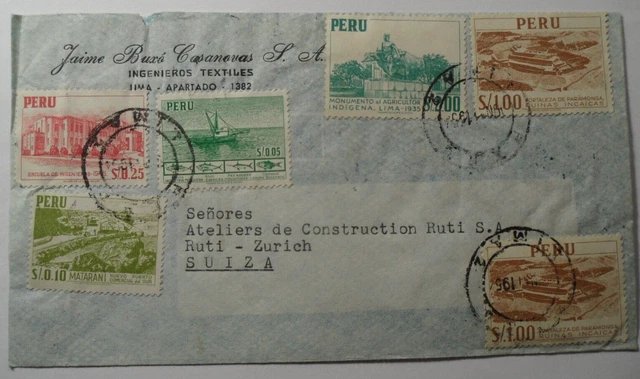 STAMPMART : PERU REGISTERED AIR MAIL 6v STAMPS COVER USED TO ZURICH ...