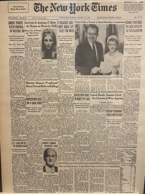 VINTAGE NEWSPAPER HEADLINE Sharon Tate Murdered Charles Manson Family ...