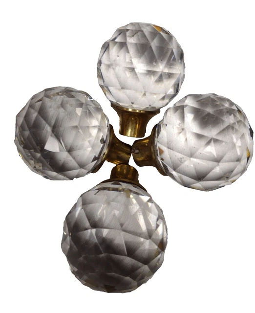 LARGE CRYSTAL CUT Glass Door Knobs Glass & Brass Dia 19cm 1.3kg Set of ...