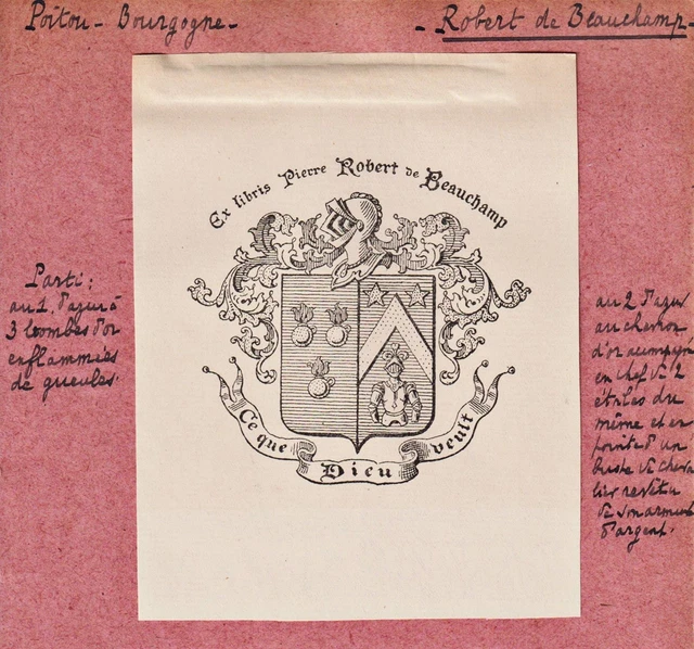 ROBERT DE BEAUCHAMP Poitou Bourgogne Ex-libris blason Wappen armorial bookplate EUR 10,99 ...