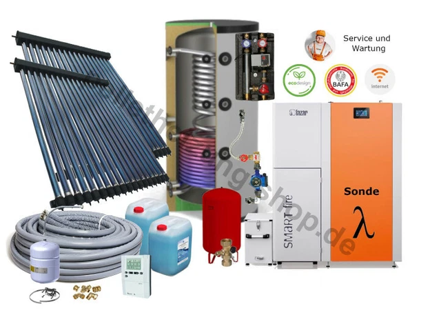 COMPLETE SET: PELLET Boiler smartfire SF 22 kW, solar system, Combi ...