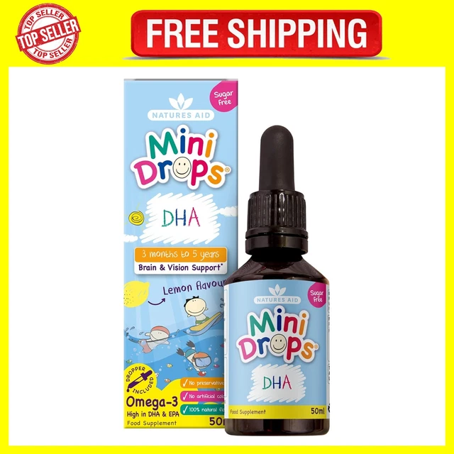 NATURES AID DHA Omega-3 Mini Drops for Babies & Kids 50ml – Supports ...