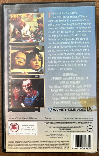 CHILD’S PLAY UK PAL VHS V Chucky Doll Horror Warner Brothers Original ...