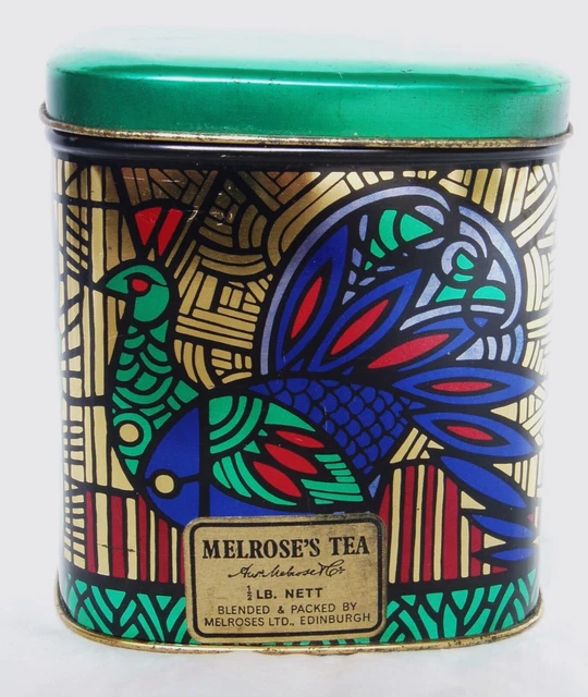 VINTAGE MELROSE'S TEA Caddy Tin - Stained Glass Style Peacock Design £5 ...