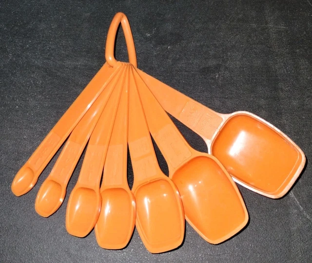 VINTAGE ORANGE 🍊 Tupperware Full Set Measuring Spoons (7) With Ring $27 ...
