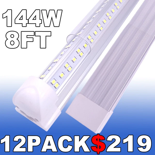 12 PACK 8FT LED Shop Light T8 144W Linkable Ceiling Tube Fixture ...