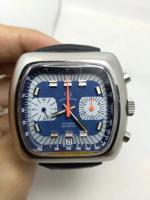 RARE WATCH CHRONOGRAPH Mechanical Blue Deal Super Royal M'ens watch EUR ...