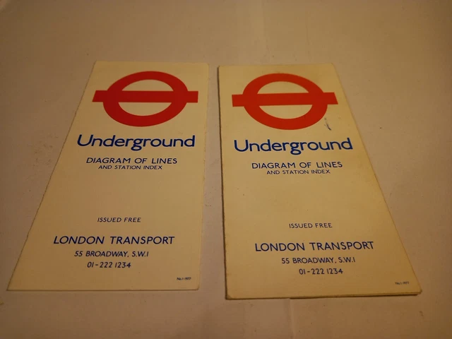 1977 NO. 1 LONDON TRANSPORT UNDERGROUND MAP DIAGRAM OF LINES TUBE NO. 1 ...