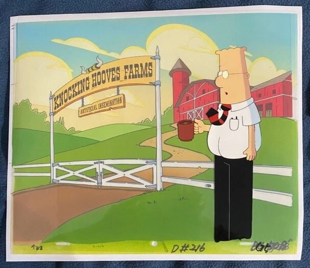 ORIGINAL DILBERT ANIMATION Cel: Giant BEN FRANKLIN CEL on Glossy BG ...