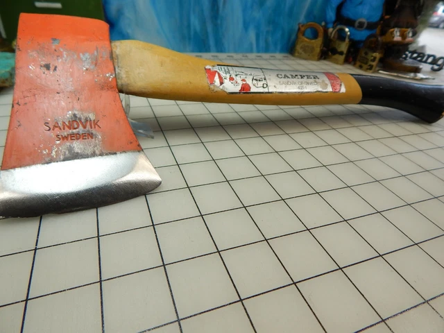 VINTAGE AXE SANDVIK SWEDEN Hatchet 421-1 Camper Label kindling Original ...