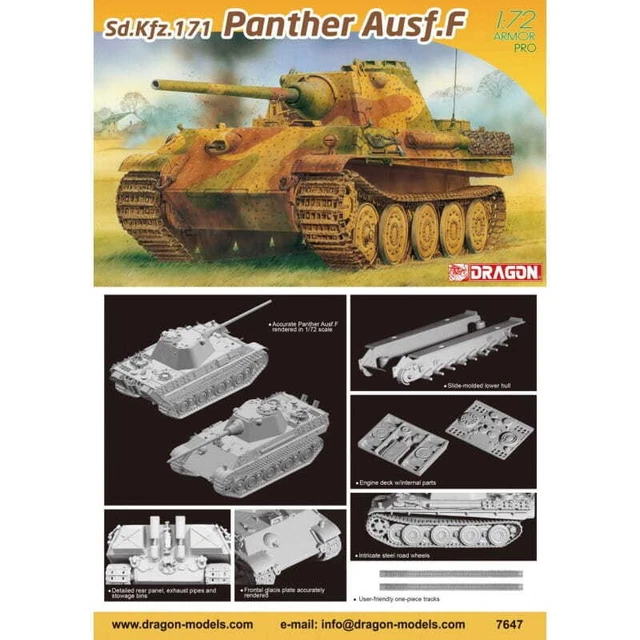 DRAGON 7647 SD.KFZ.171 Panther Ausf.F Tank Scale 1/72 Hobby Plastic Kit ...
