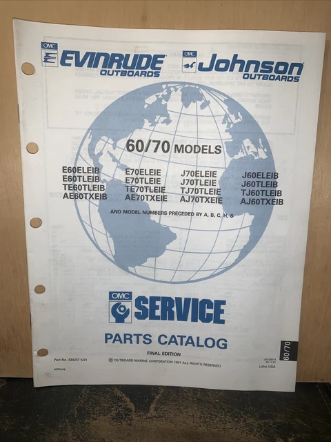 JOHNSON EVINRUDE -PARTS Catalog- For 60 Models 1991. £7.09 - PicClick UK