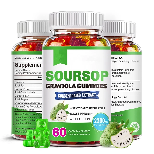 ORGANIC SOURSOP GRAVIOLA 60 Gummies Leaves & Seeds Extract 2300mg ...