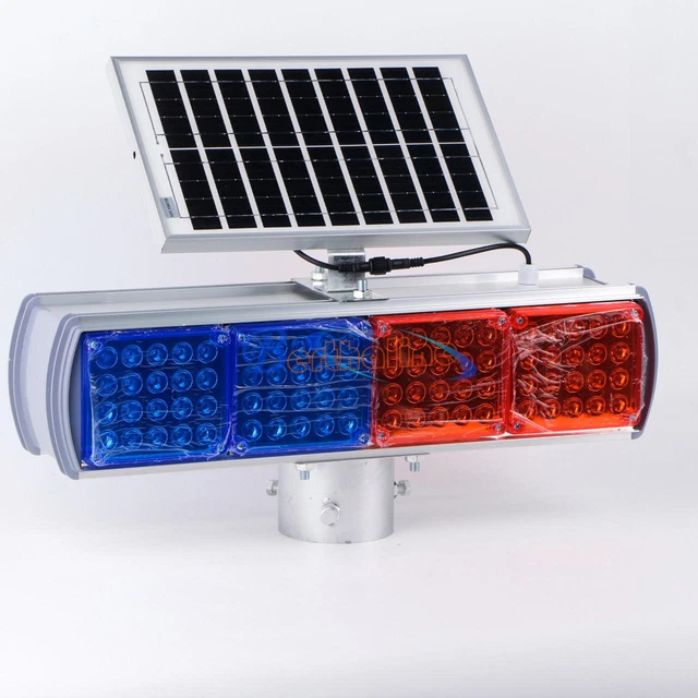 NEW SOLAR ENERGY Traffic Warning Light Energy Saving Red Blue Flashing ...
