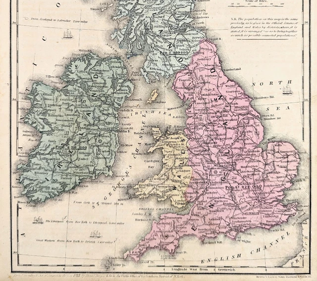 1855 BRITISH ISLES Map England Wales Ireland Scotland London Dublin ...