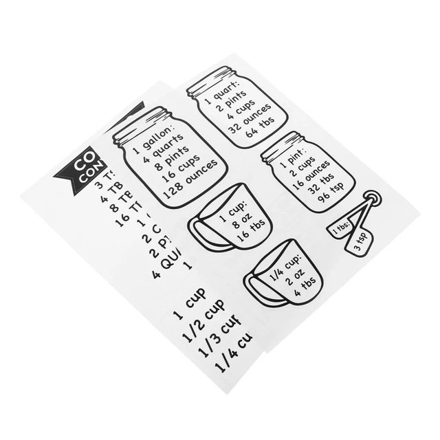 2 PCS BAKING Reference Chart Ingredient Measurement Stickers Cooking ...