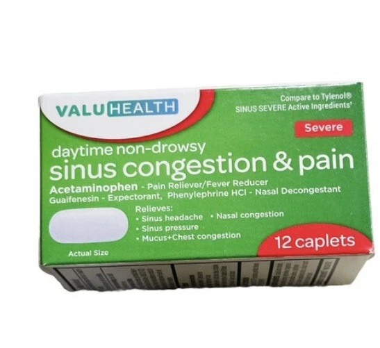 VALUE HEALTH SINUS Congestion/Pain-Severe:12 Caplets-Day Time Non ...
