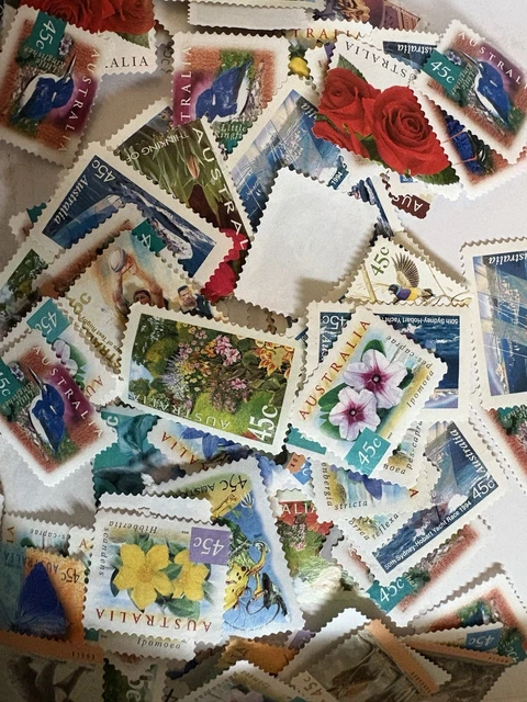 😀 100+ UNFRANKED UNCANCELLED AUSTRALIAN 45c STAMPS OFF PAPER $45+ FACE ...
