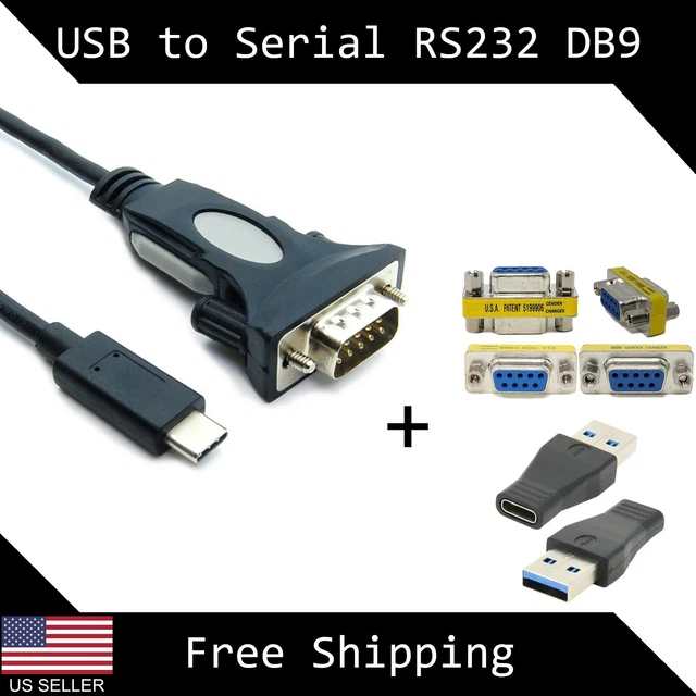 3FT USB 3.0 & USB-C to RS232 Serial Cable Adapter DB9 Male/Female FTDI ...