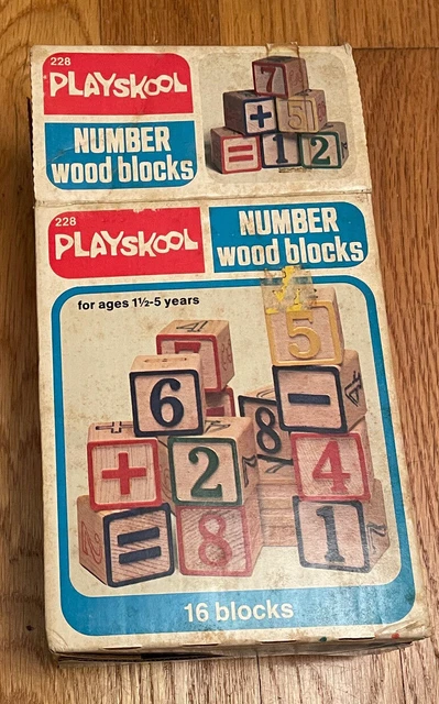 VINTAGE 1978 PLAYSKOOL Number Wood Blocks In Original Box 16 Pieces ...