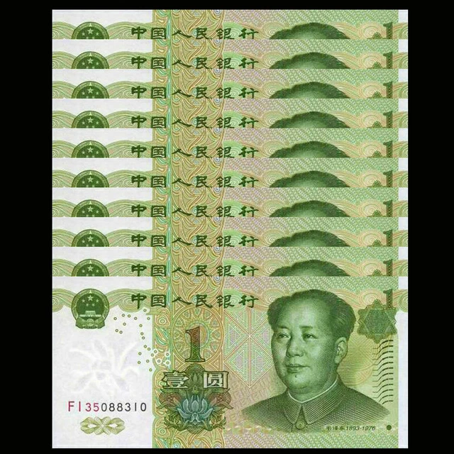 CHINESE 1 YUAN RMB Banknote China Currency Chairman Mao 1999 Lot Of 10