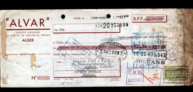 ALGIERS (ALGERIA) WINES "Ets ALVAR" Algerian tax stamp in 1947 £20.83 - PicClick UK