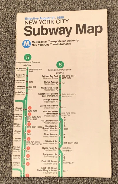 1989 NEW YORK City Subway Map MTA Metropolitan Transportation Authority ...