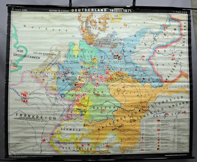 VINTAGE MURAL MAP Wall Chart History of Germany from 1815 until 1871 £ ...