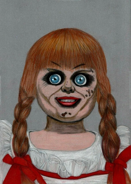 ORIGINAL COLOUR PENCIL Artwork Annabelle doll The conjuring film Horror ...